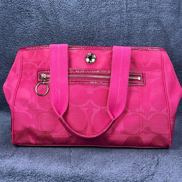 Coach | Bags | Coach Euc Hot Pink Canvas Patent Leather Satchel | Poshmark